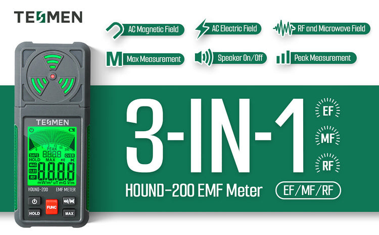 Hound-200 EMF Meter 3-in-1 Portable Electromagnetic Field Radiation ...
