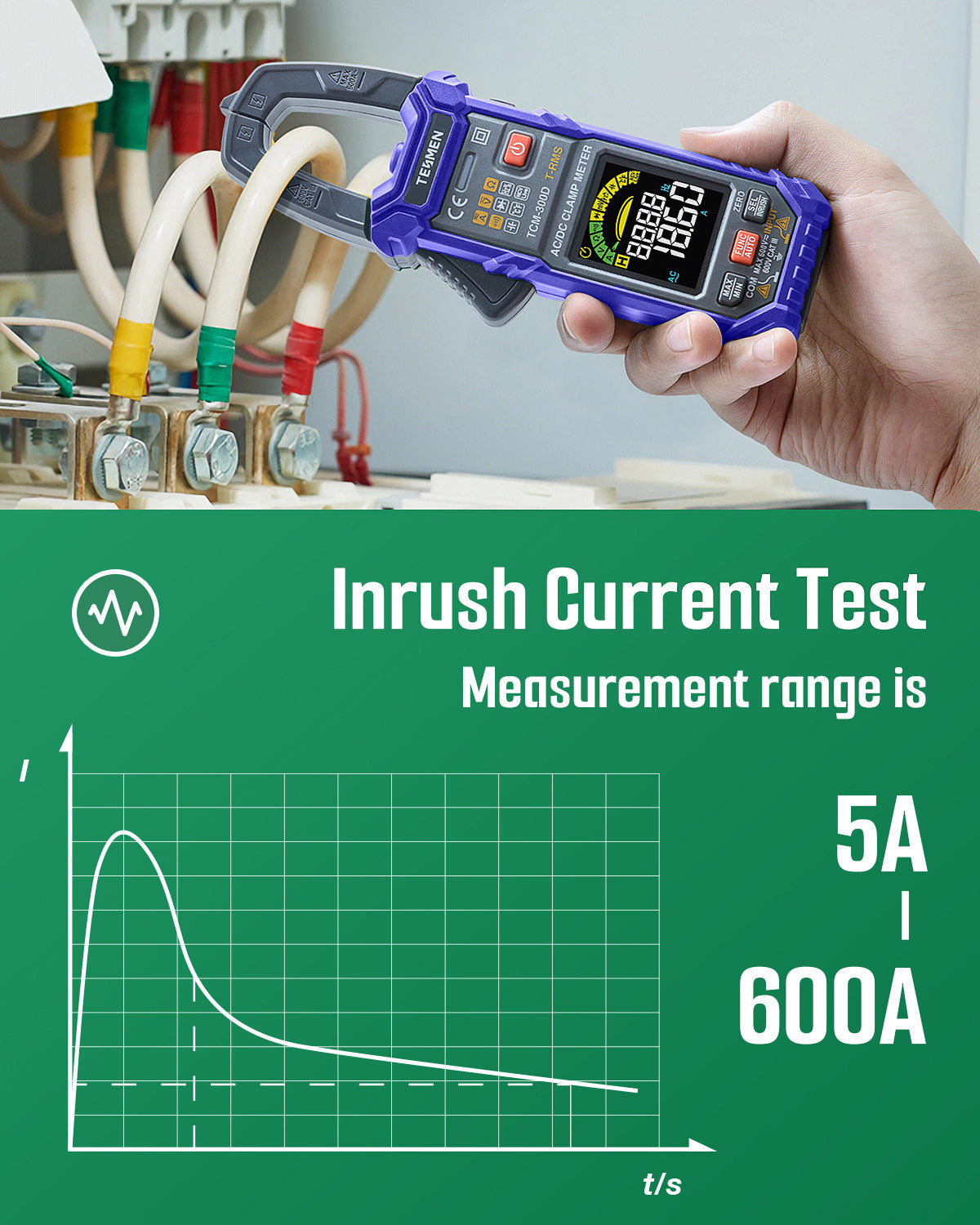 TESMEN TCM-300D Digital Clamp Meter 6000 Counts T-RMS multimeter Auto ...